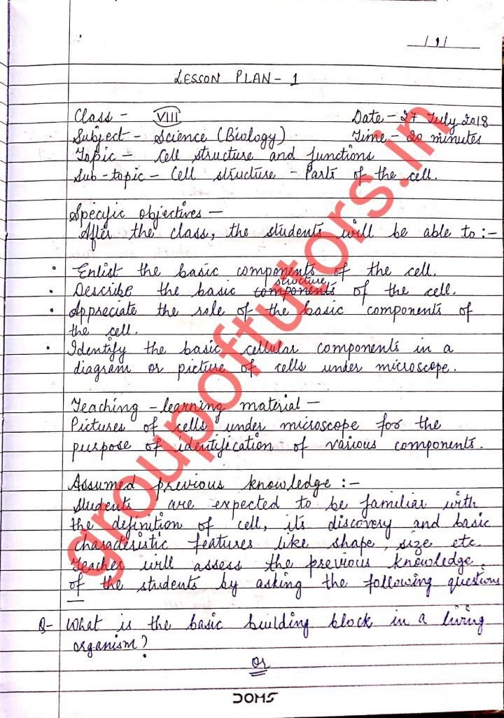 Biology Lesson Plans For B Ed Science Lesson Plans Group Of Tutors