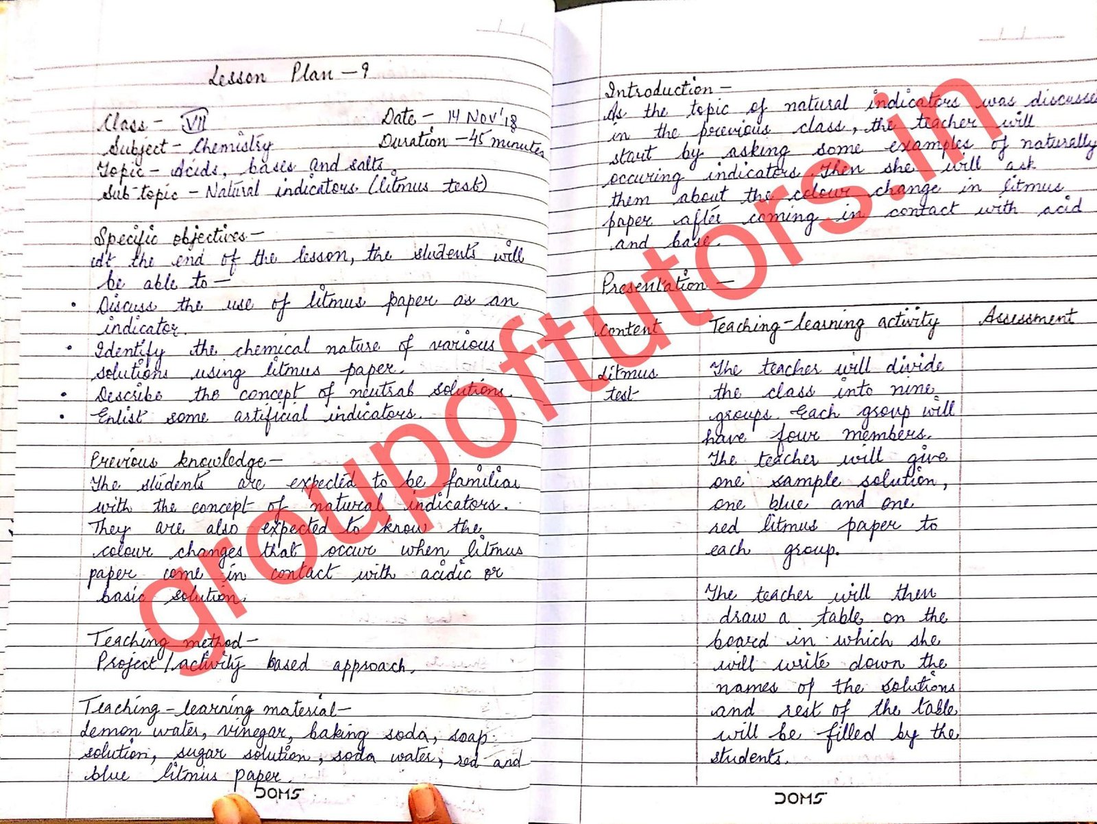 Lesson Plan B.Ed - Chemistry - Download PDF - Group Of Tutors