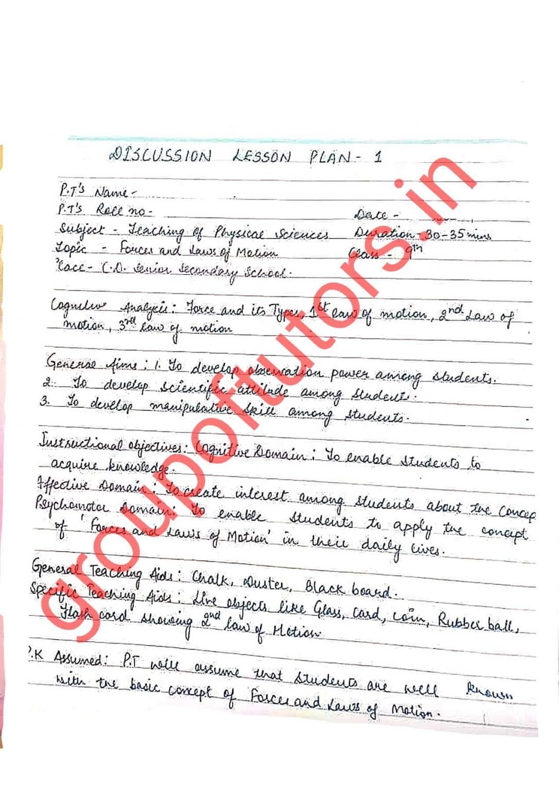 Physical Science Lesson Plans B.Ed - Download PDF - Group Of Tutors