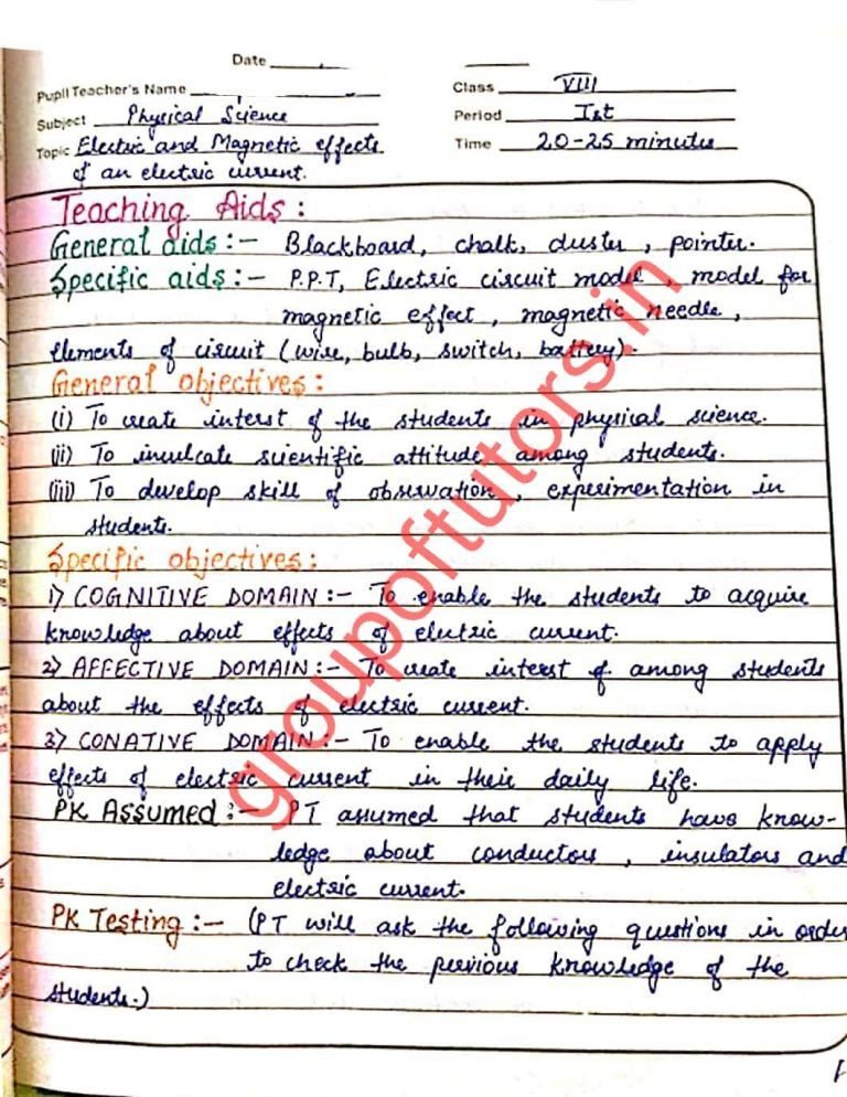 Physics Lesson Plan for B.Ed and Teachers - Group Of Tutors