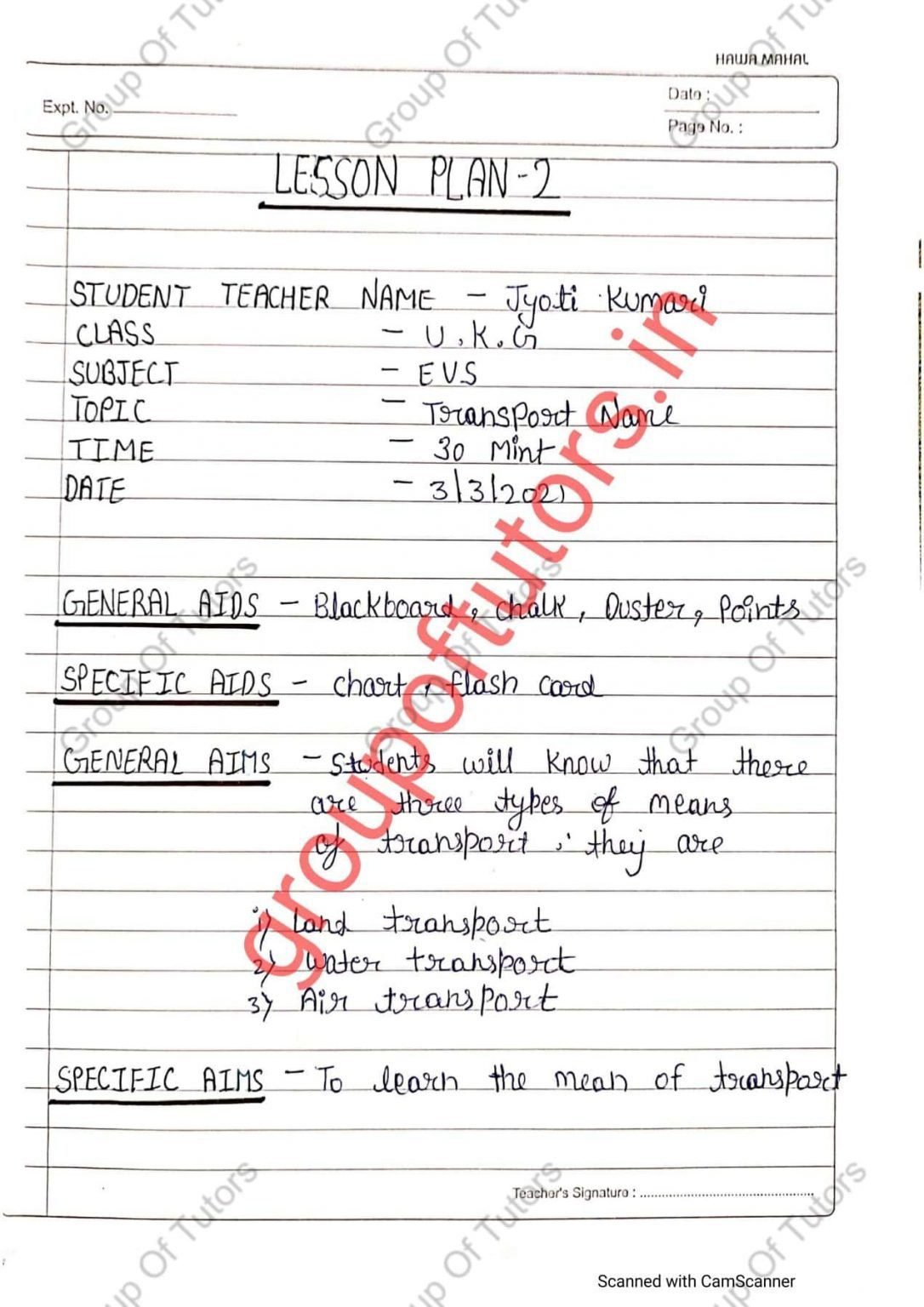 EVS Lesson Plans NPTT and NTT for UKG - Group Of Tutors