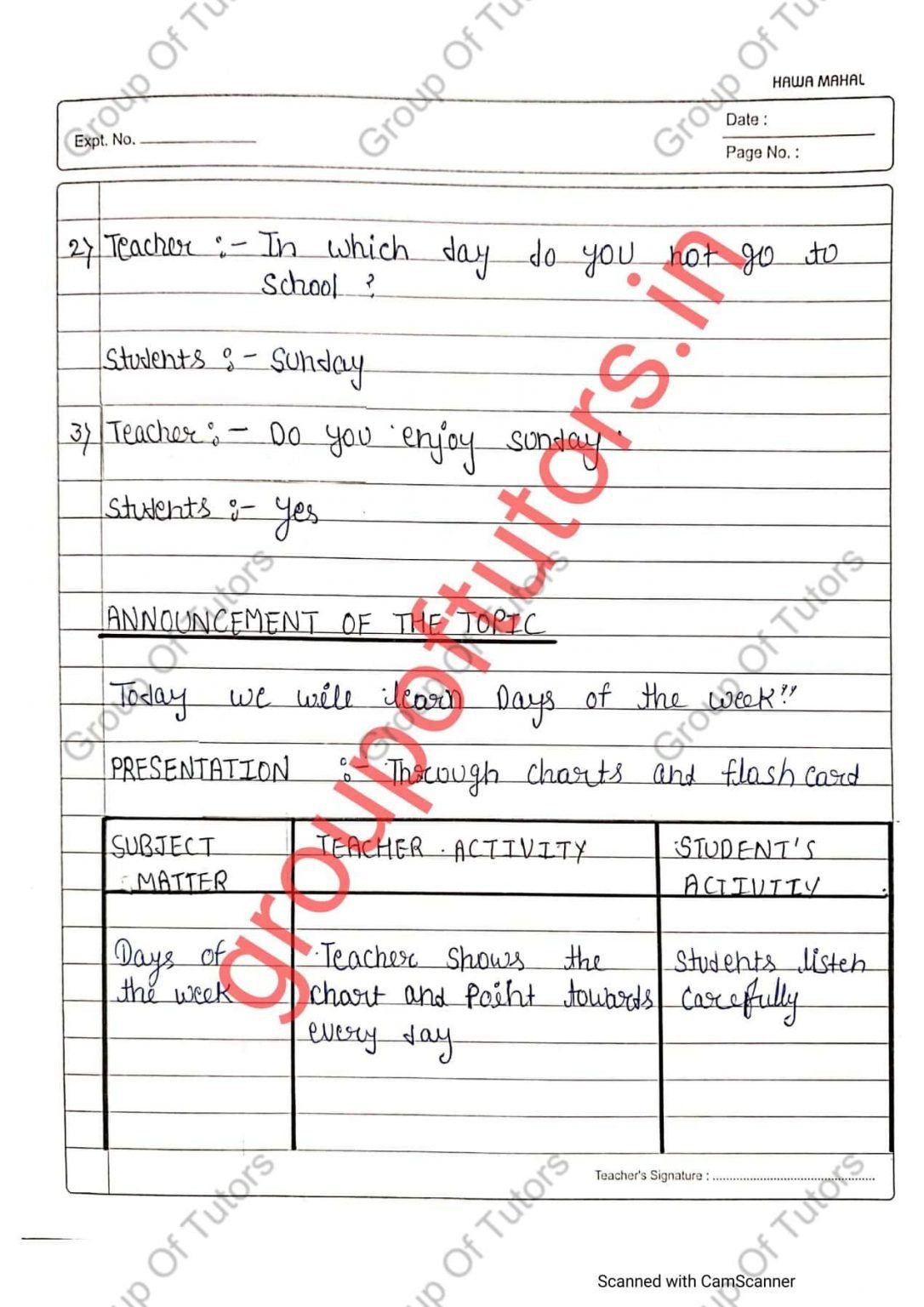 English Lesson Plans NTT for LKG, UKG and Nursery - Group Of Tutors