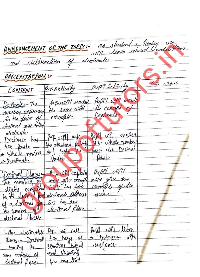 Decimals Lesson Plan Class 7 Maths - Group Of Tutors