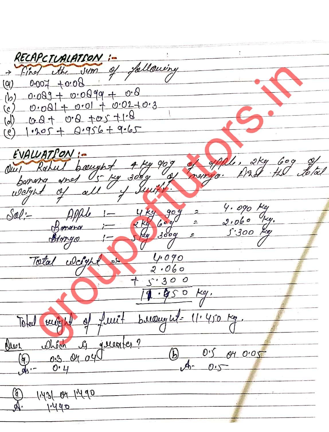 Decimals Lesson Plan Class 7 Maths - Group Of Tutors