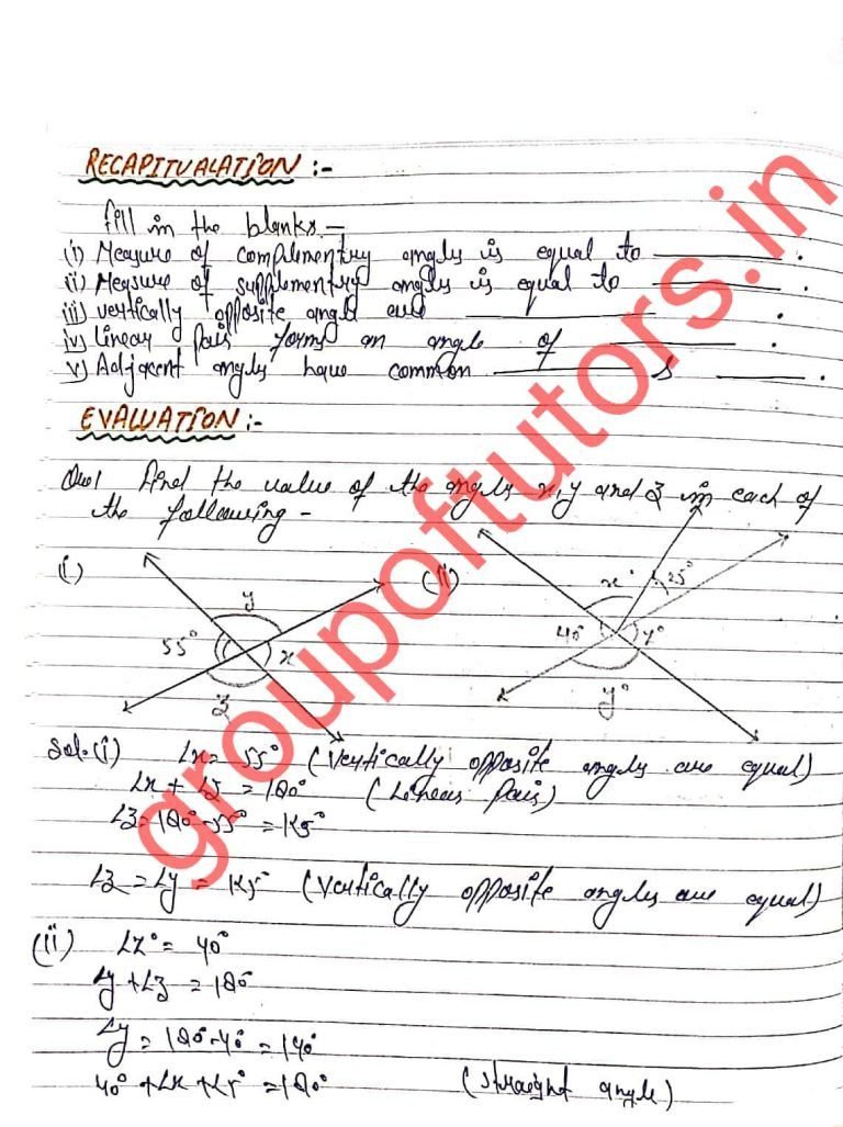 Lines And Angles Lesson Plan Class 7 - Group Of Tutors
